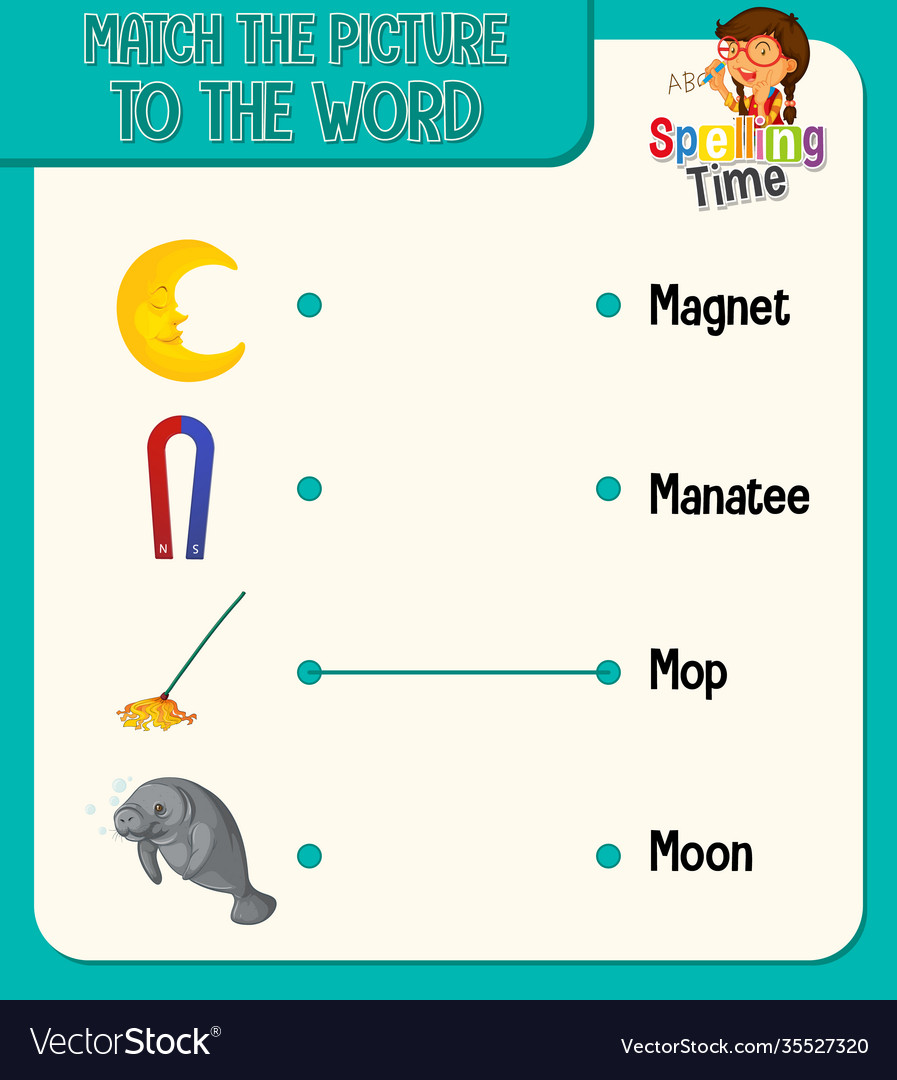 Match picture to word worksheet Royalty Free Vector Image