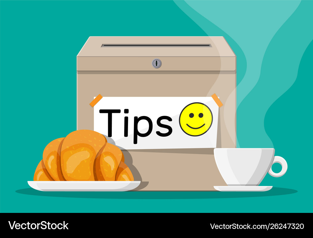 Tip box full cash cup coffee with croissant Vector Image