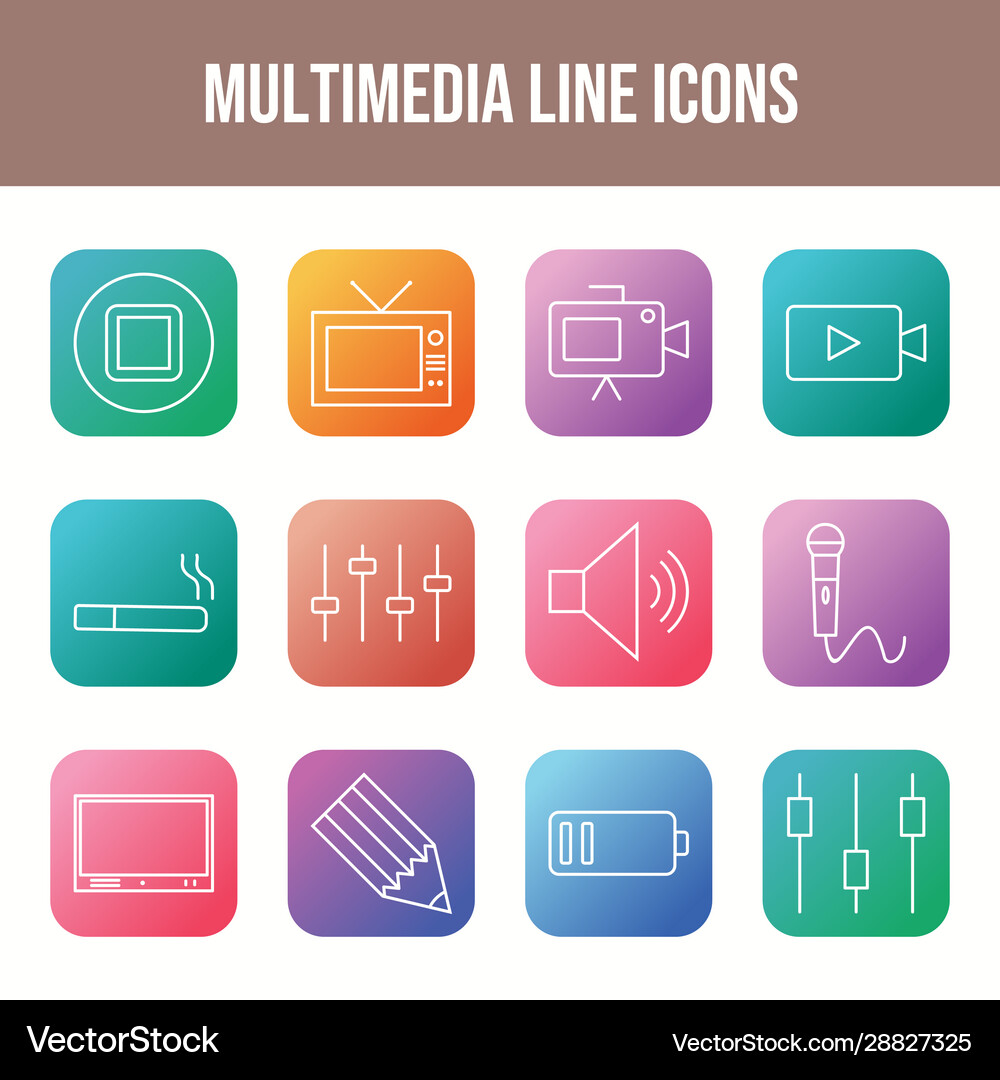 Beautiful multimedia 12 icons Royalty Free Vector Image