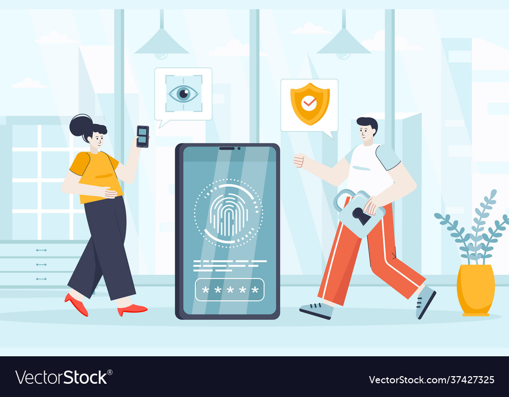 Biometric access control concept in flat design Vector Image
