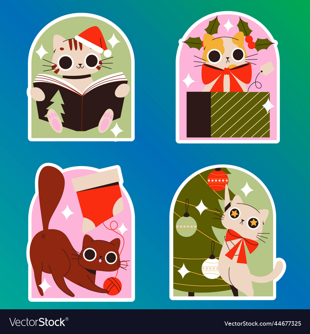 Christmas cats sticker set design Royalty Free Vector Image