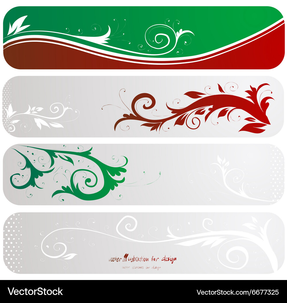 Red and green floral design set Royalty Free Vector Image