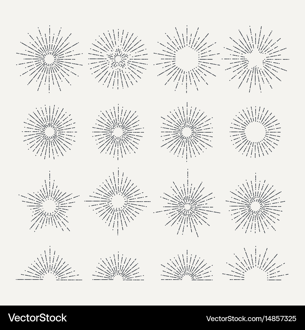 Sunburst retro icon set line drawing sunshine Vector Image