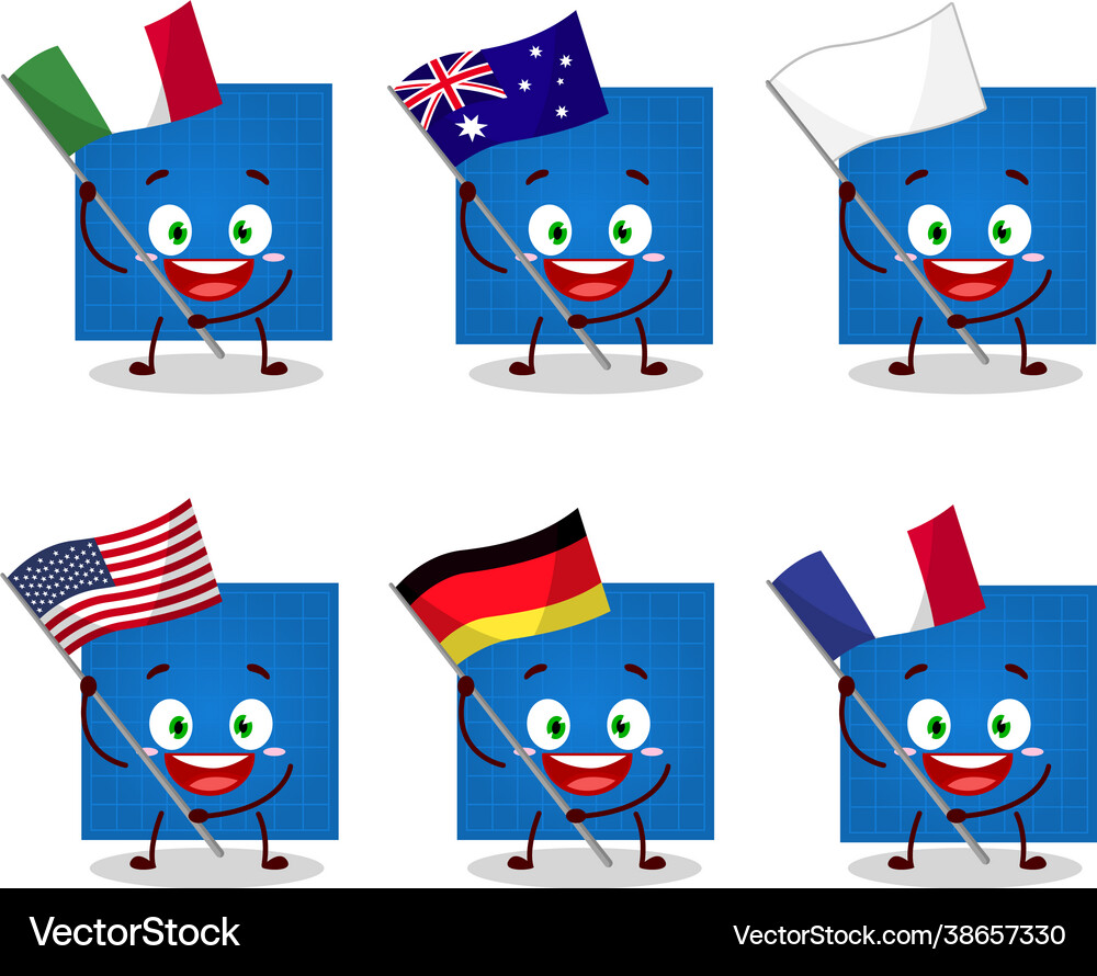 Blueprint paper cartoon character bring flags Vector Image