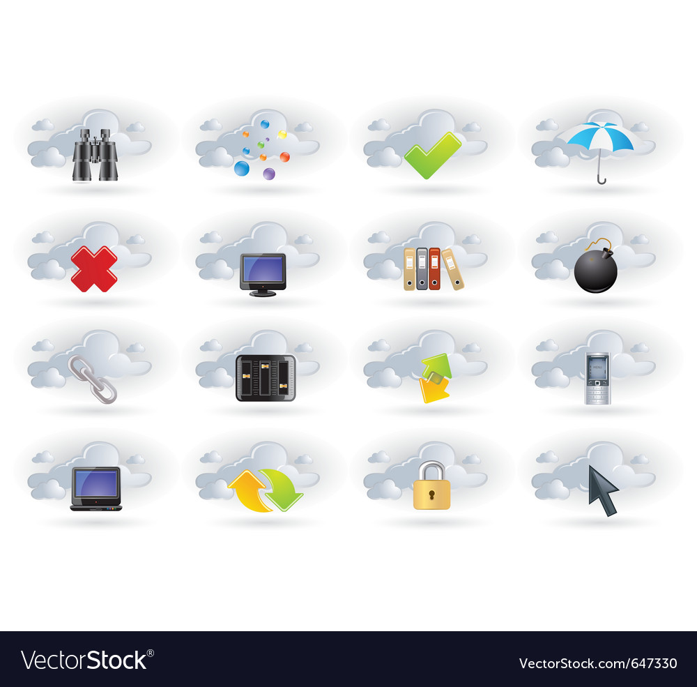 Cloud network icons set Royalty Free Vector Image