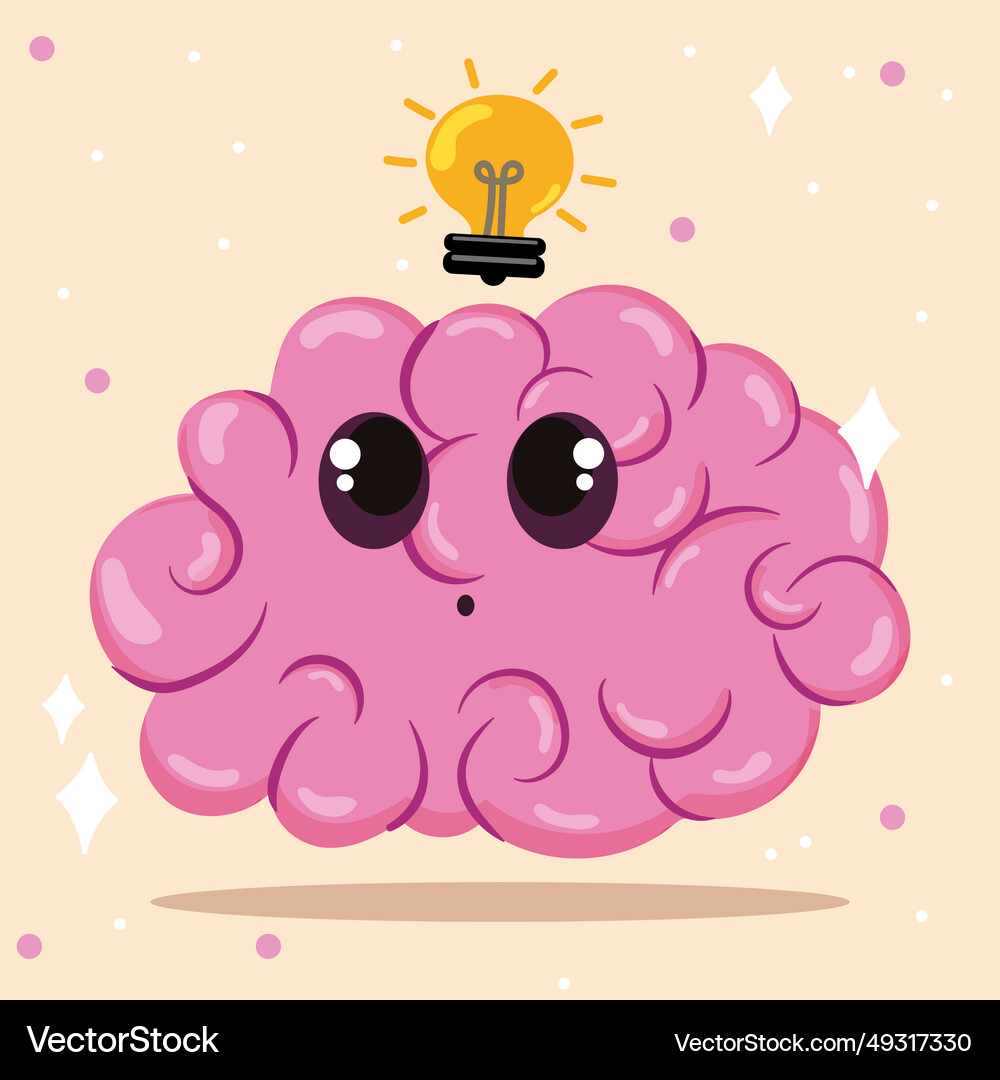 Cute brain cartoon character with an idea Vector Image