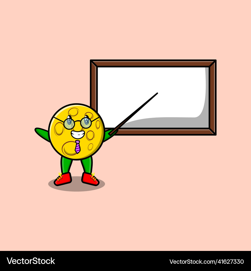 Cute cartoon moon teacher teaching with whiteboard