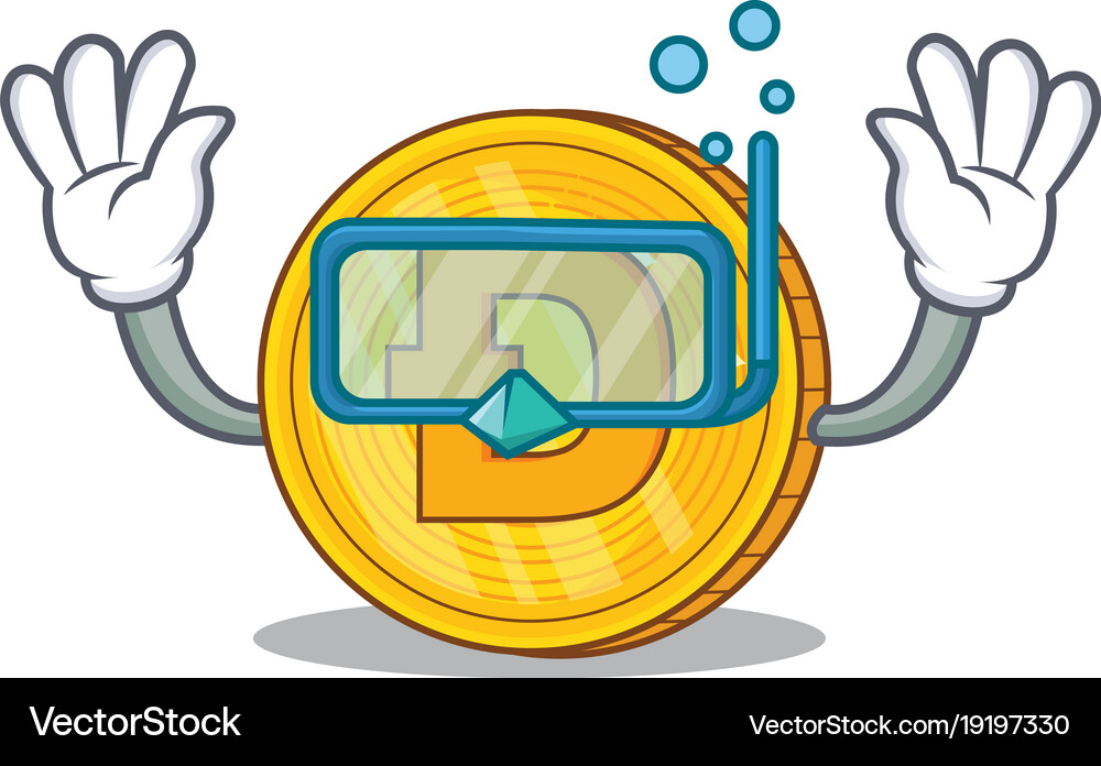 Diving dodgecoin character cartoon style Vector Image