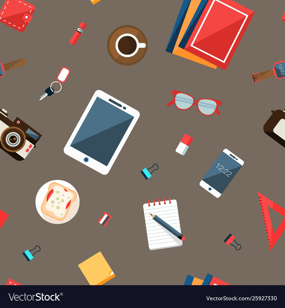 Everyday things seamless pattern tablet Royalty Free Vector