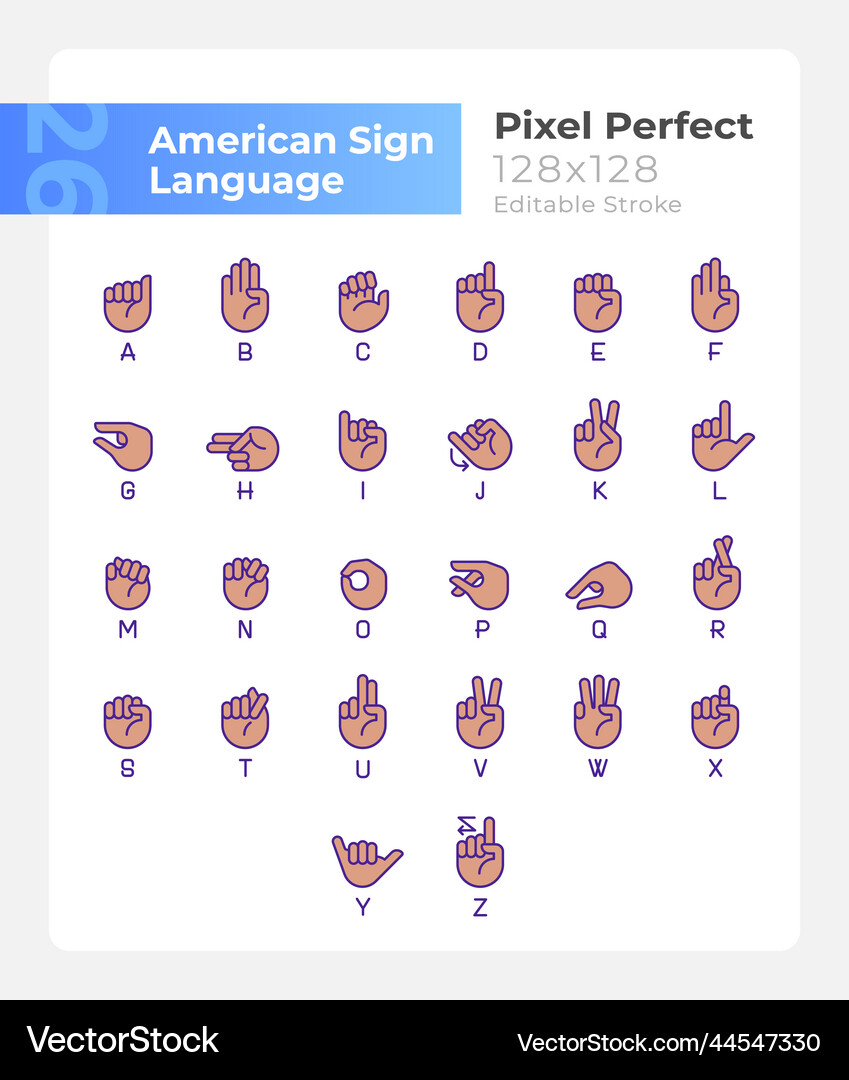 Letters in american sign language pixel perfect Vector Image