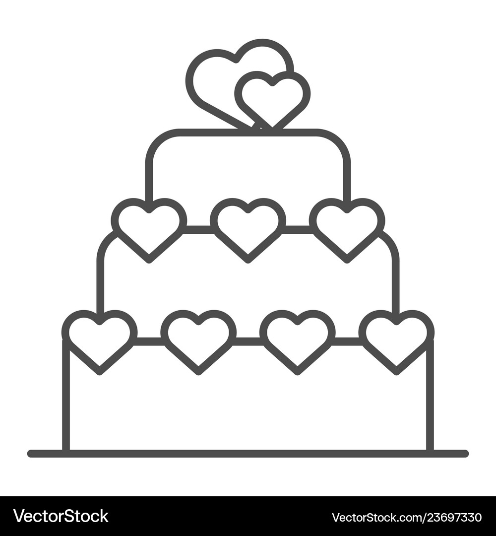Love cake thin line icon valentine sign Royalty Free Vector
