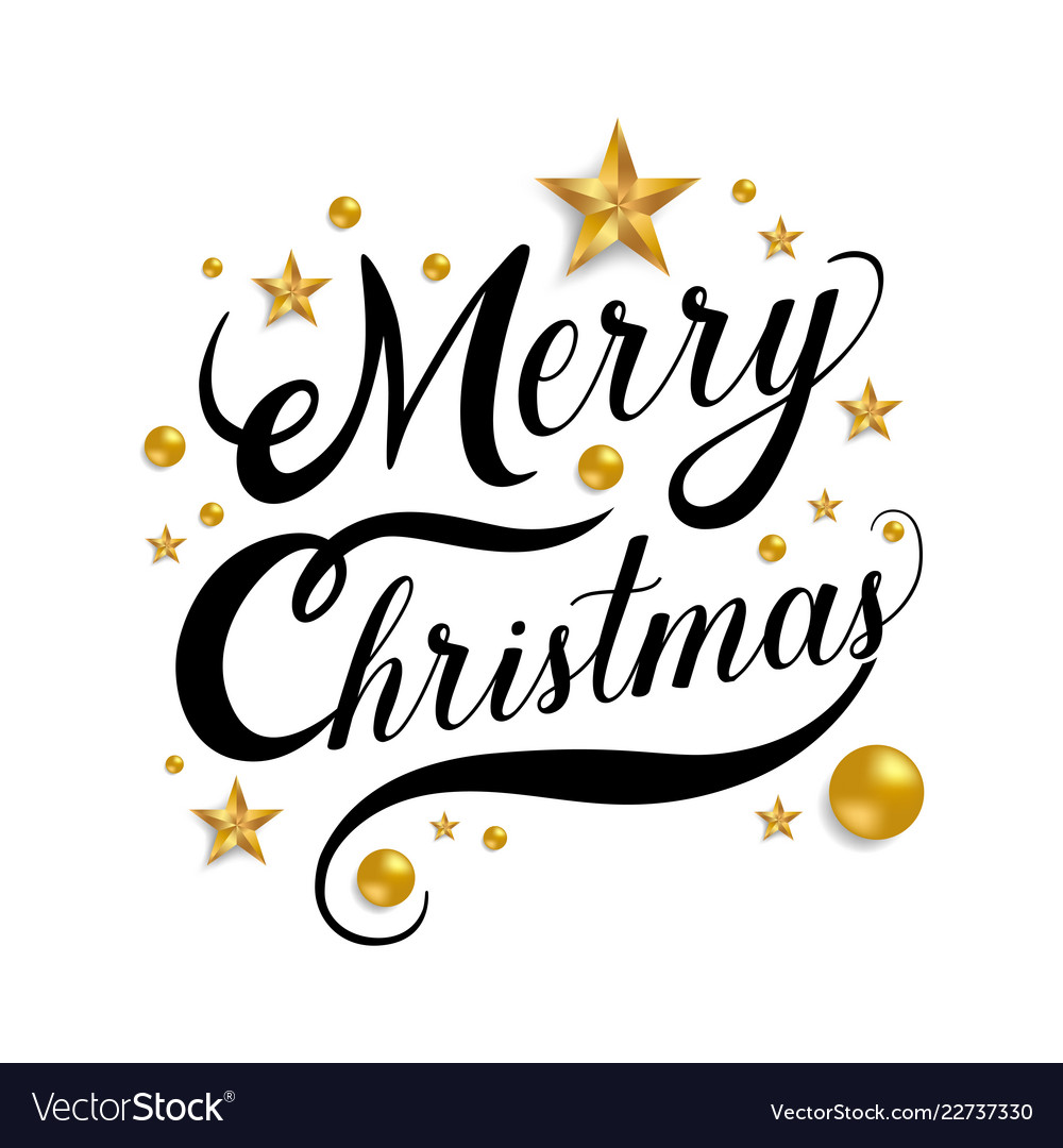 Merry Christmas Hand Drawn Lettering With Golden Vector Image