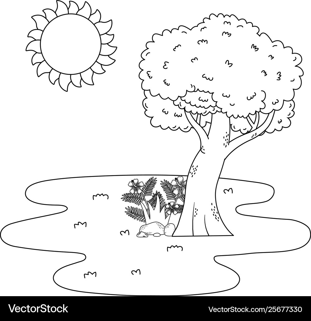 Nature outdoor tree environment cartoon Royalty Free Vector