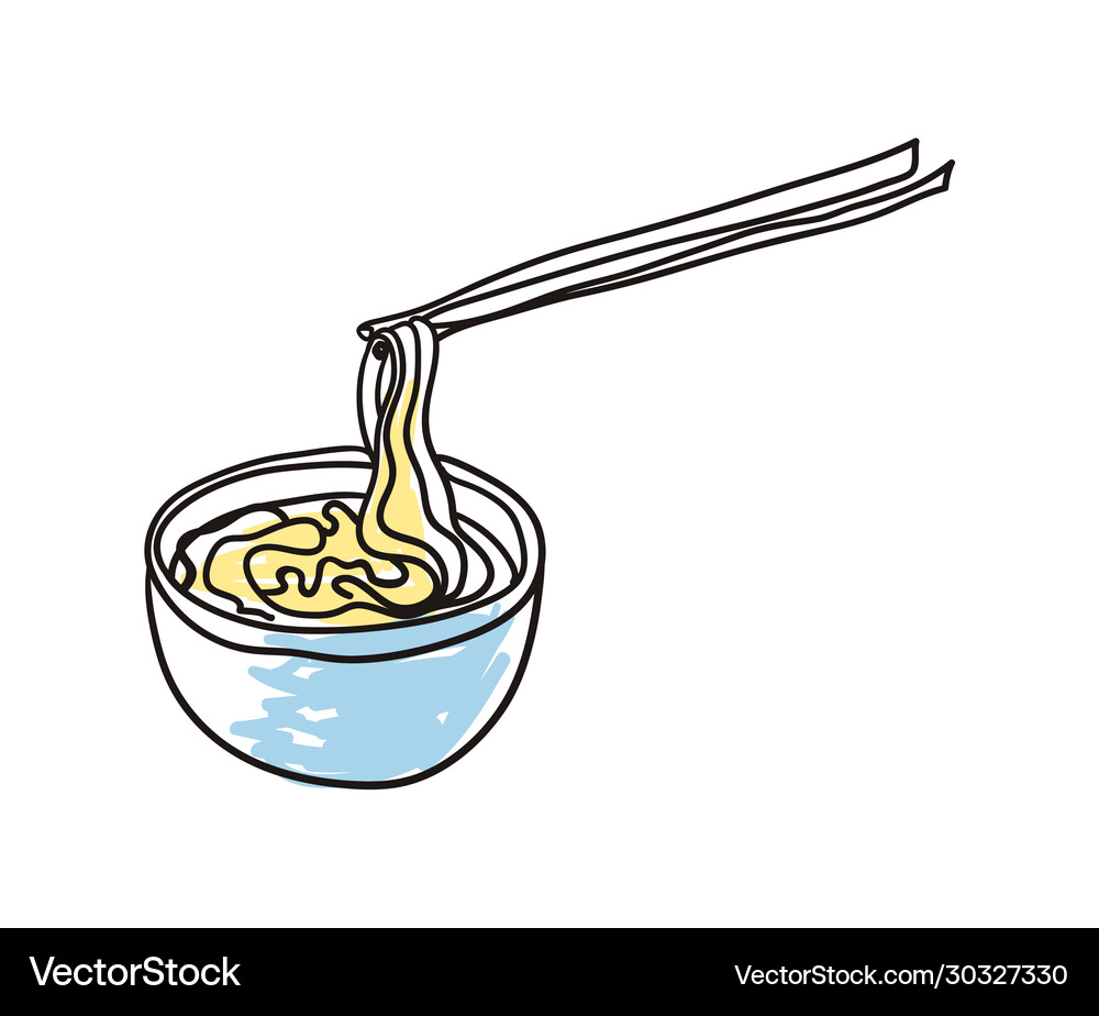 Noodles in plate hand drawn icon Royalty Free Vector Image