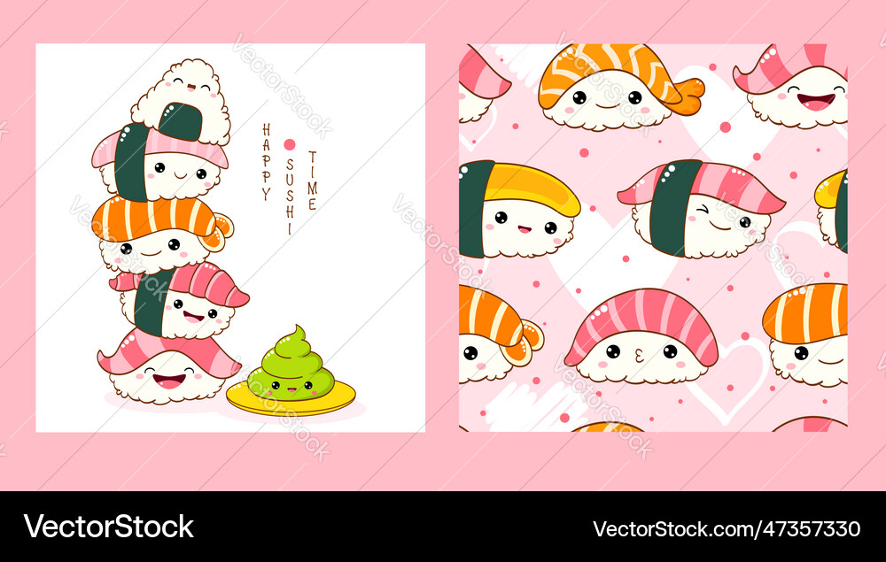 Set of seamless pattern and one print with cute Vector Image