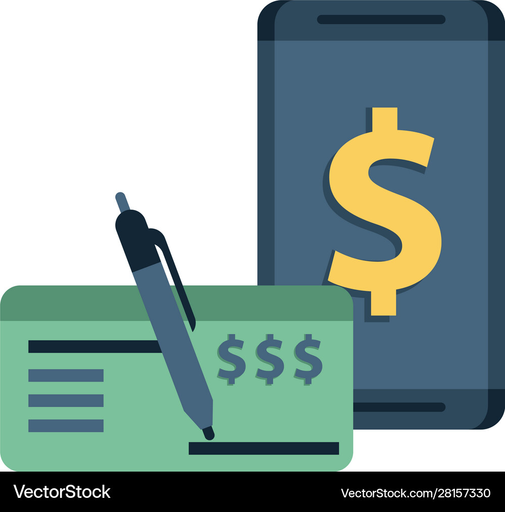 Smartphone with money symbol and check banknote Vector Image