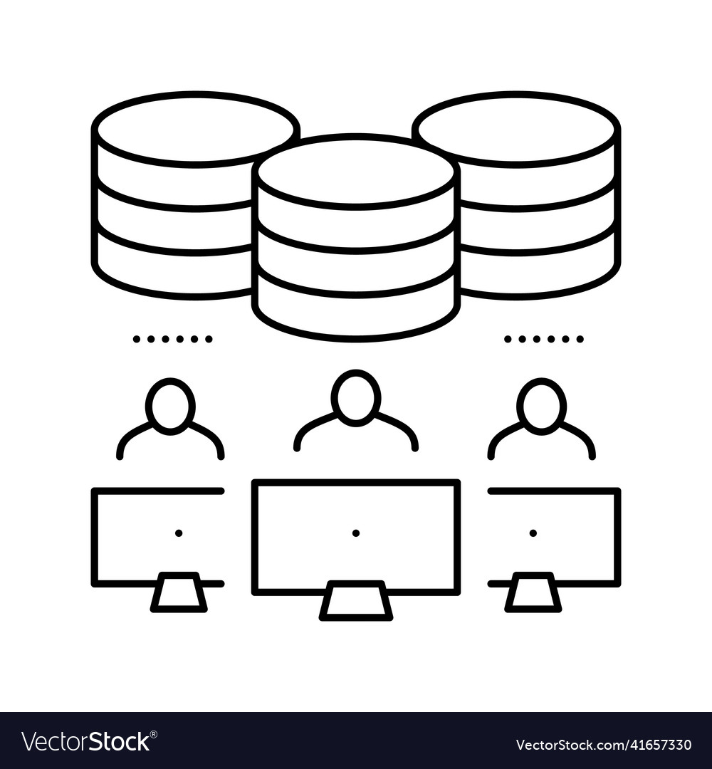 Team working at computers digital processing line Vector Image