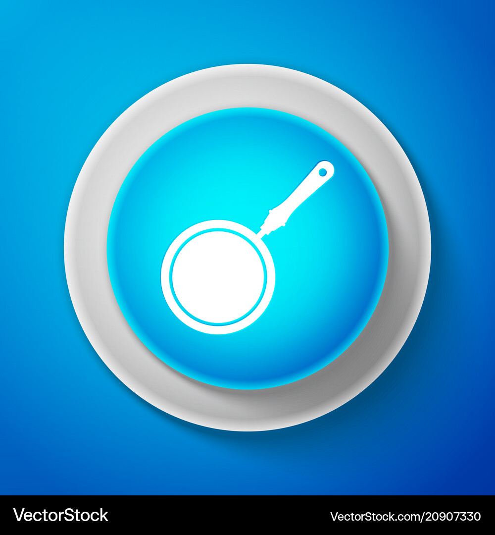 White frying pan icon isolated on blue background Vector Image