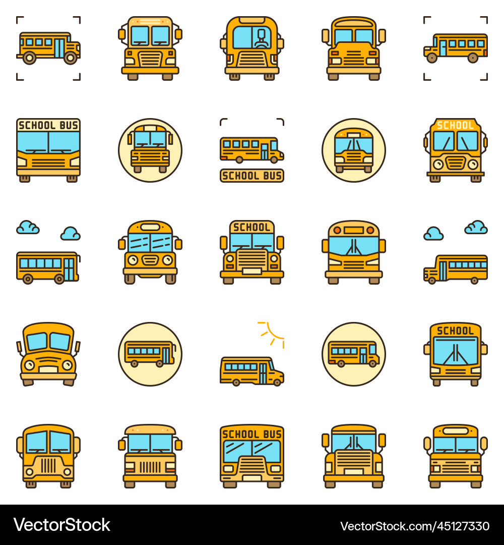 Yellow school bus modern icons set buses modern Vector Image