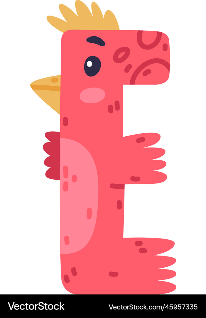 Bird alphabet e capital letter red vowel Vector Image