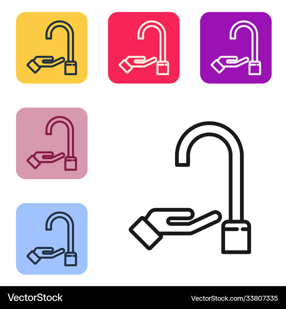 Black line washing hands with soap icon isolated Vector Image