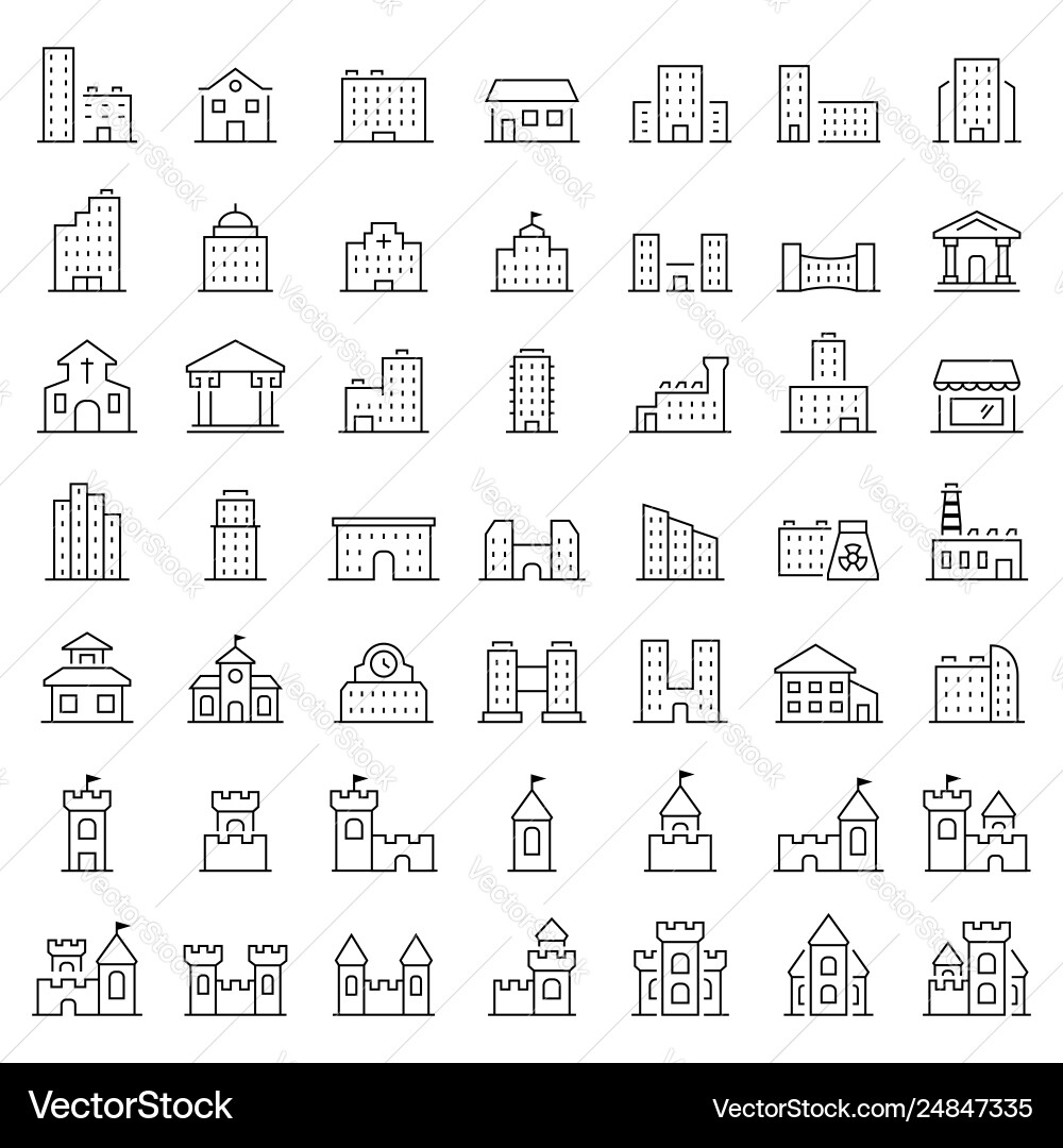 Building icon set in thin line style symbols Vector Image