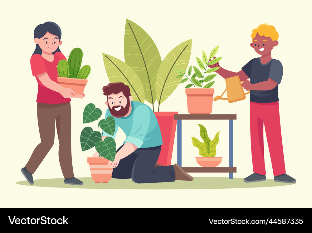 Flat design people taking care plants together Vector Image