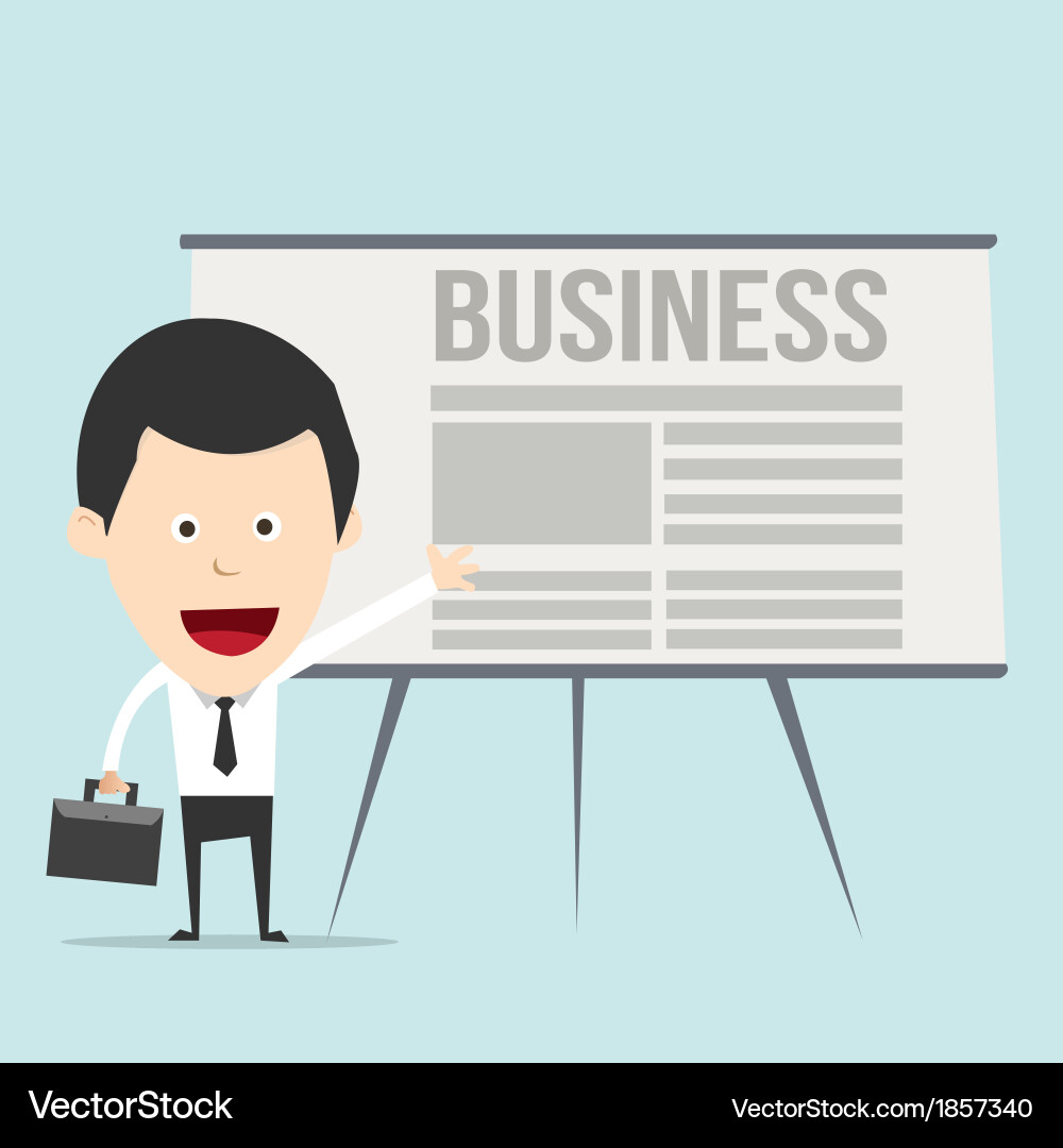 Cartoon business man with presentation Royalty Free Vector