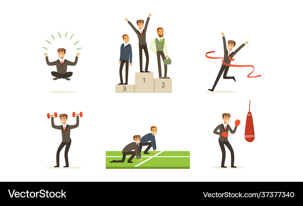 Competition business people set office Royalty Free Vector