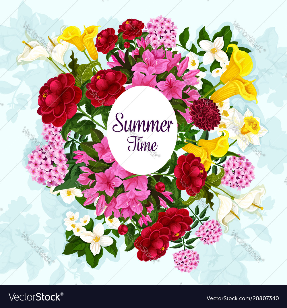 Floral poster of garden blooming flowers Vector Image