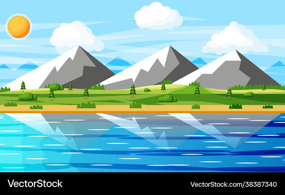 Landscape of mountains and river Royalty Free Vector Image
