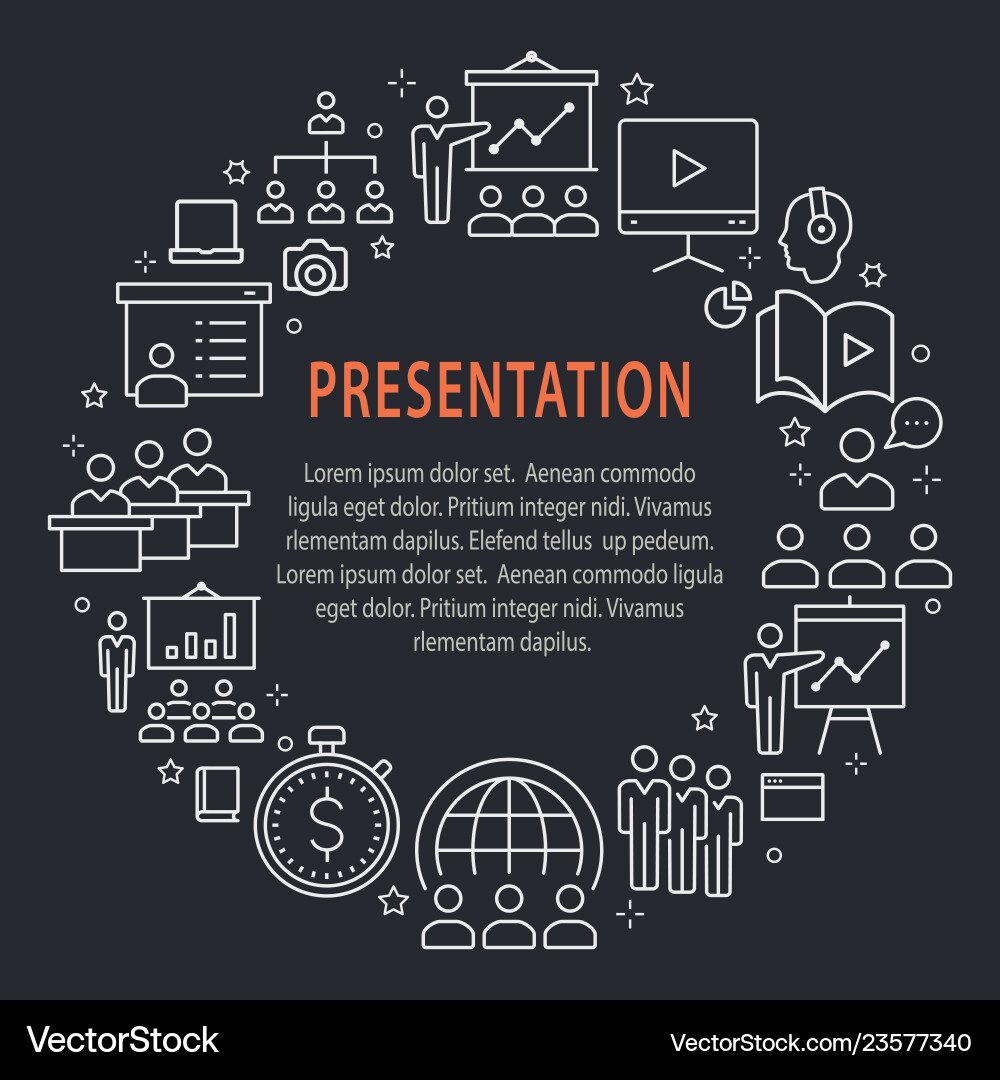 Presentation outline icons set for website banner Vector Image
