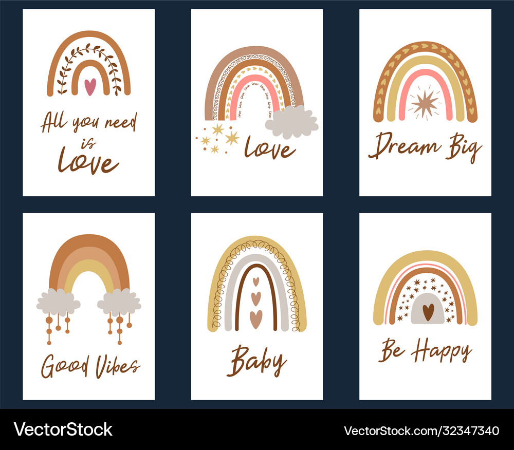 Set cute bashower cards with boho rainbows Vector Image
