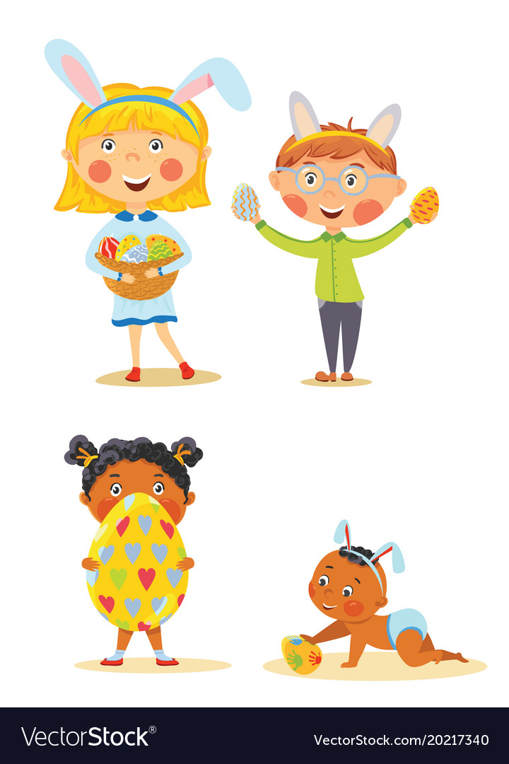 Set of kids selebrating easter Royalty Free Vector Image