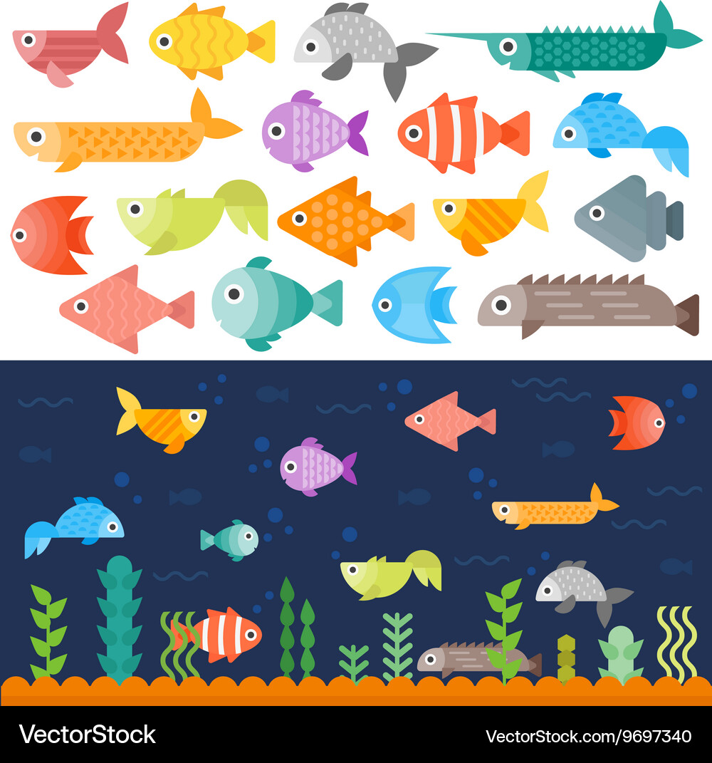 Underwater fishes set Royalty Free Vector Image