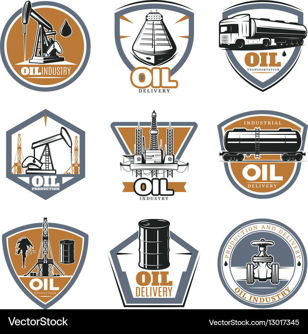 Colorful Oil Extraction Labels Royalty Free Vector Image
