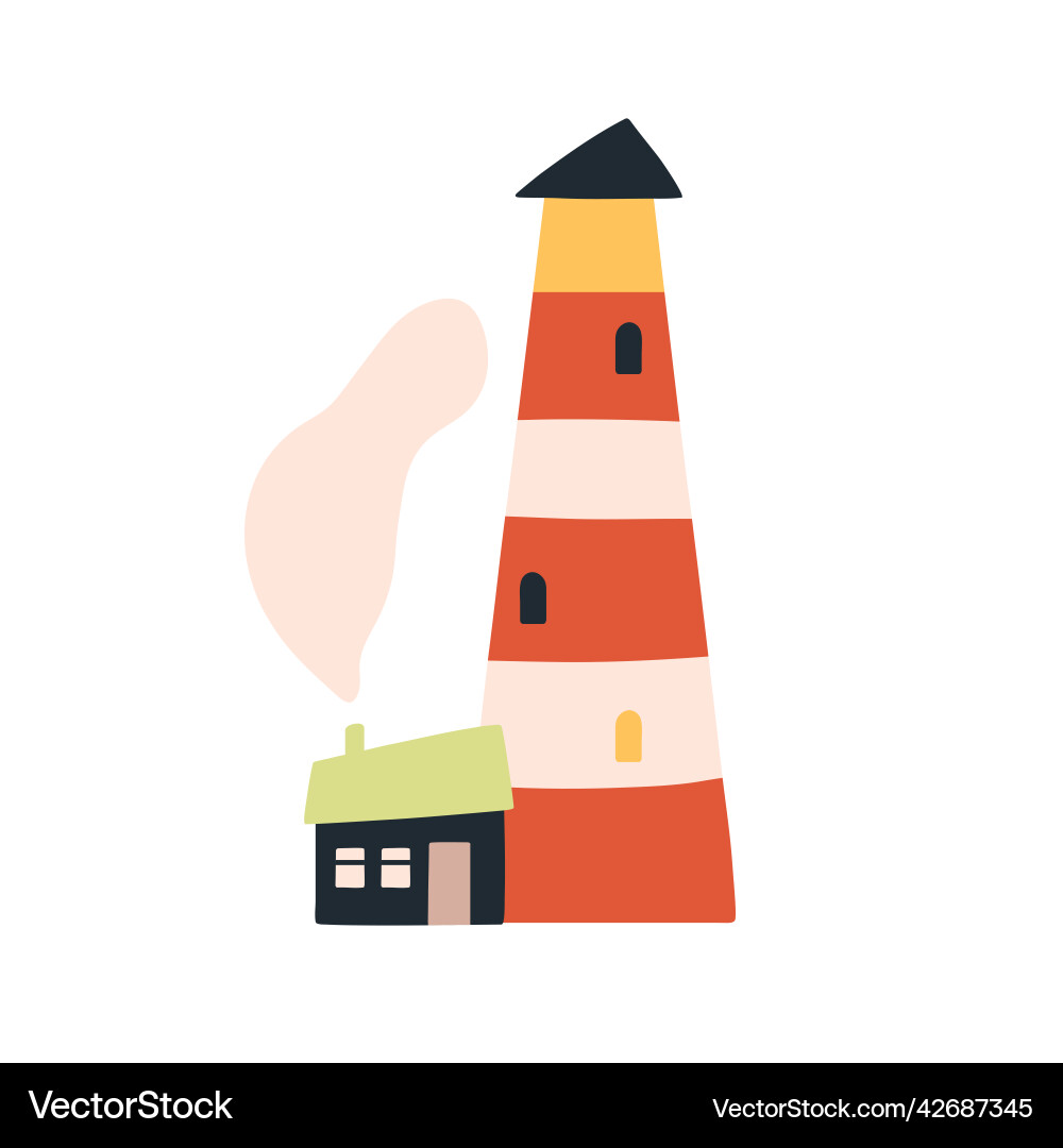 Lighthouse and home in scandinavian cute Vector Image