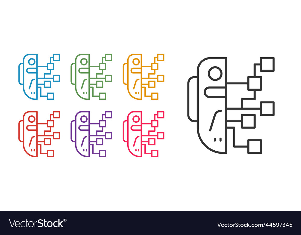 Set line humanoid robot icon isolated on white Vector Image