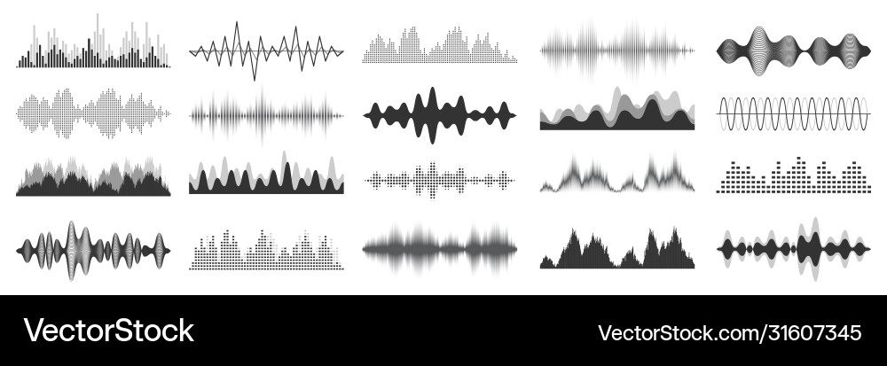 Sound waves collection analog and digital audio Vector Image