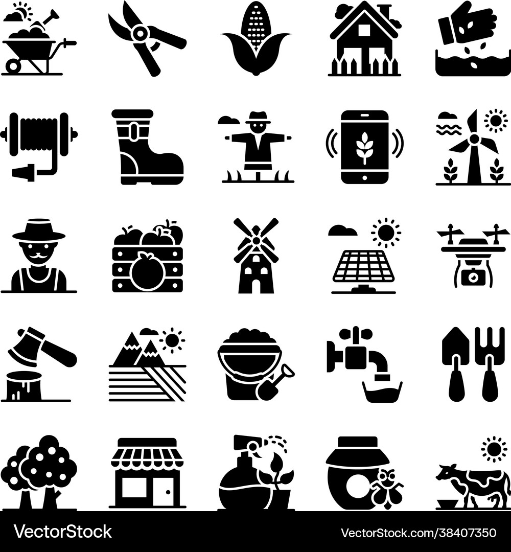 Agriculture and farming solid icons 2 Royalty Free Vector