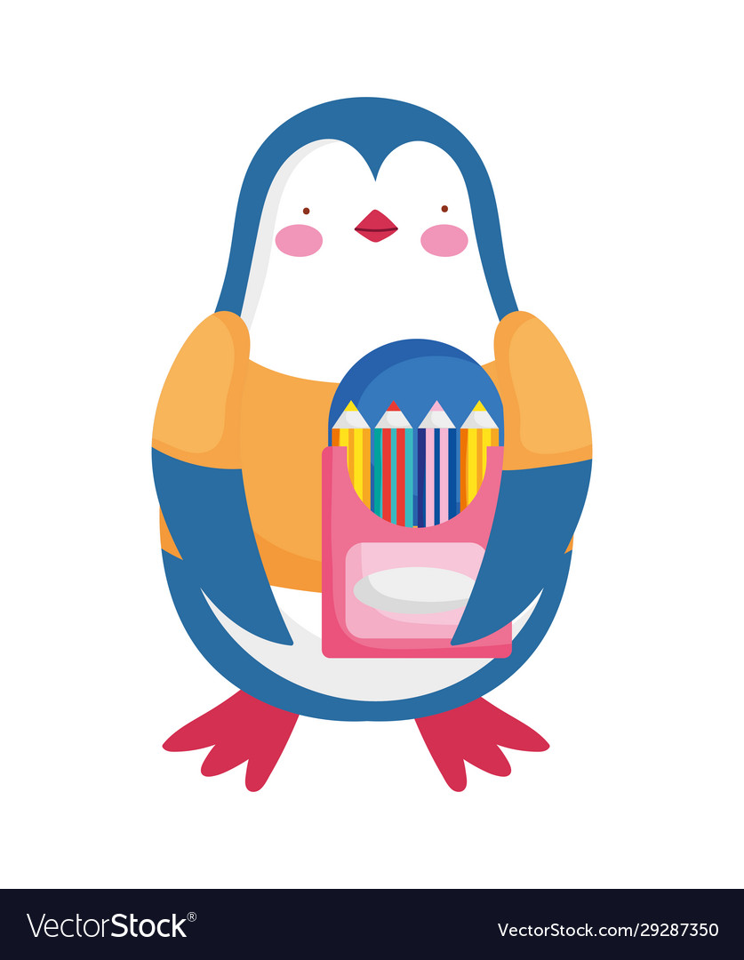 Back to school education cute penguin with pencil Vector Image