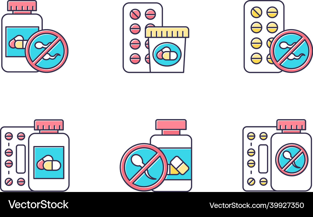 Birth control color icons set medication Vector Image