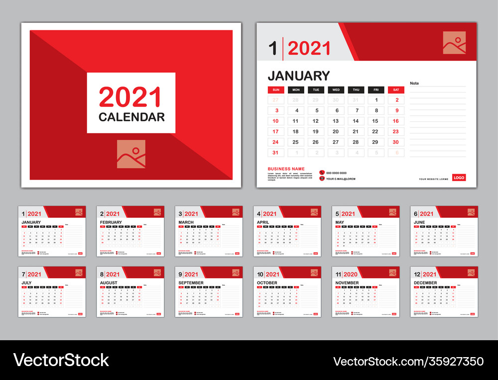 Calendar 2021 template set desk Royalty Free Vector Image