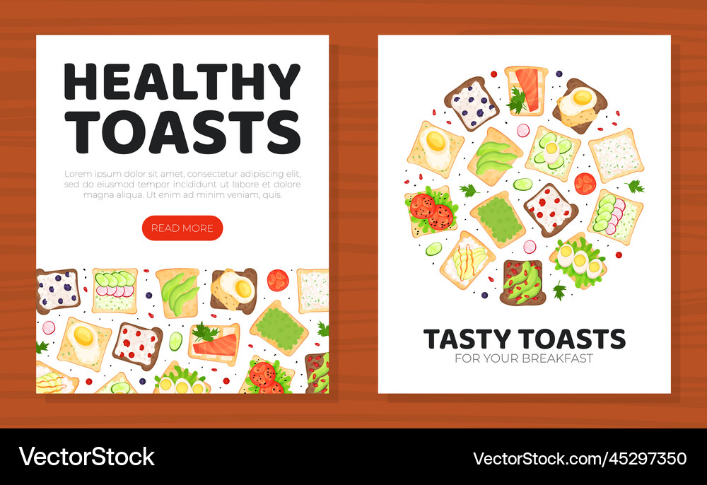 Healthy toasts mobile app templates set breakfast Vector Image