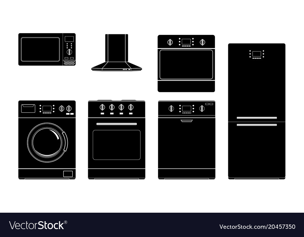 Home appliances black silhouette icons Royalty Free Vector