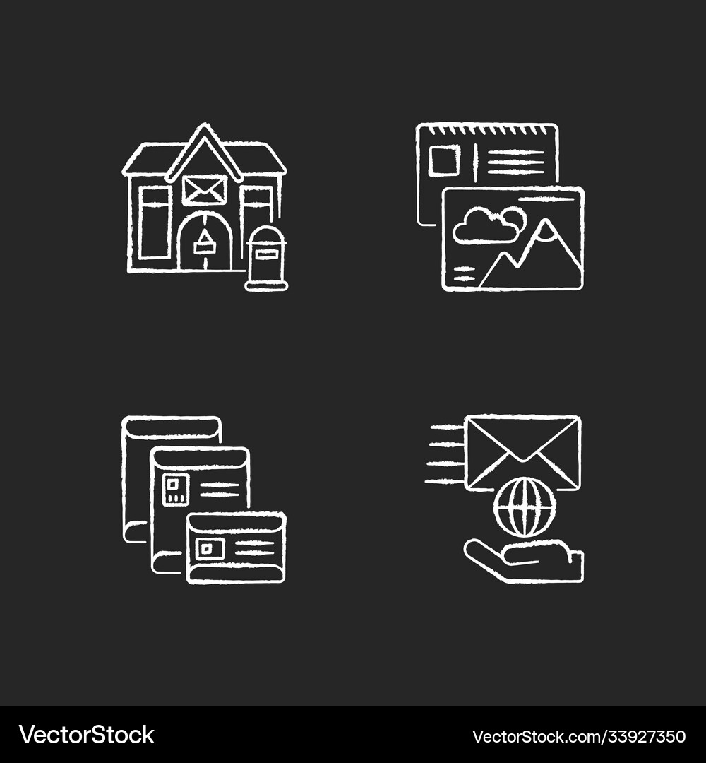 Mail correspondence chalk white icons set Vector Image