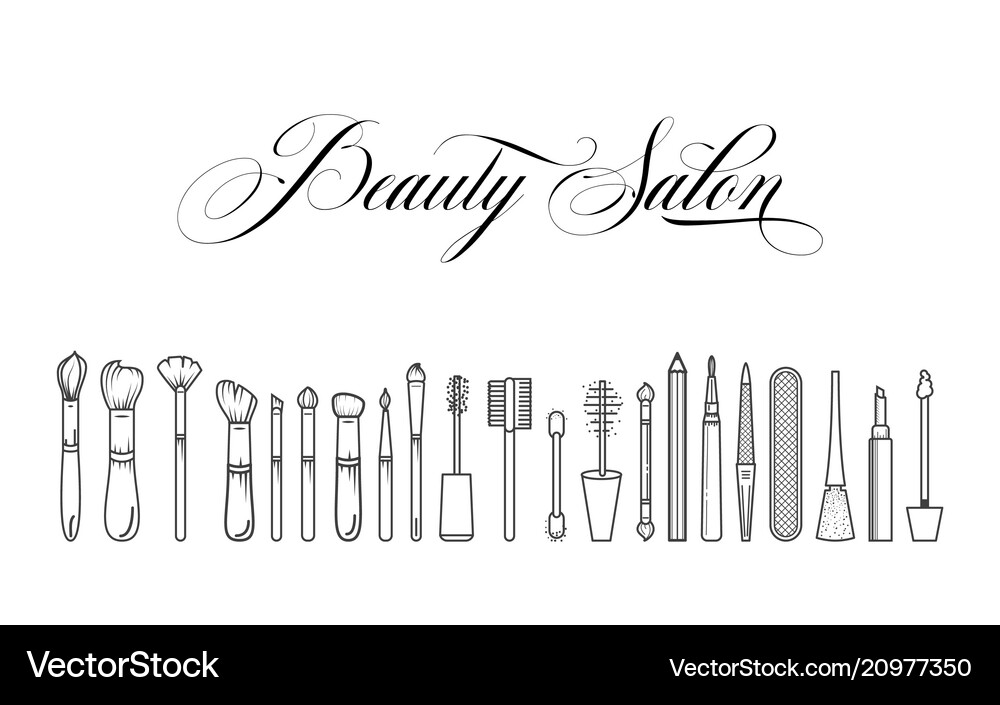 Makeup brushes kit line art style beauty Vector Image