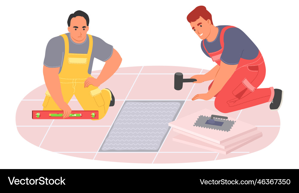 Male expert tiler worker making floor Royalty Free Vector