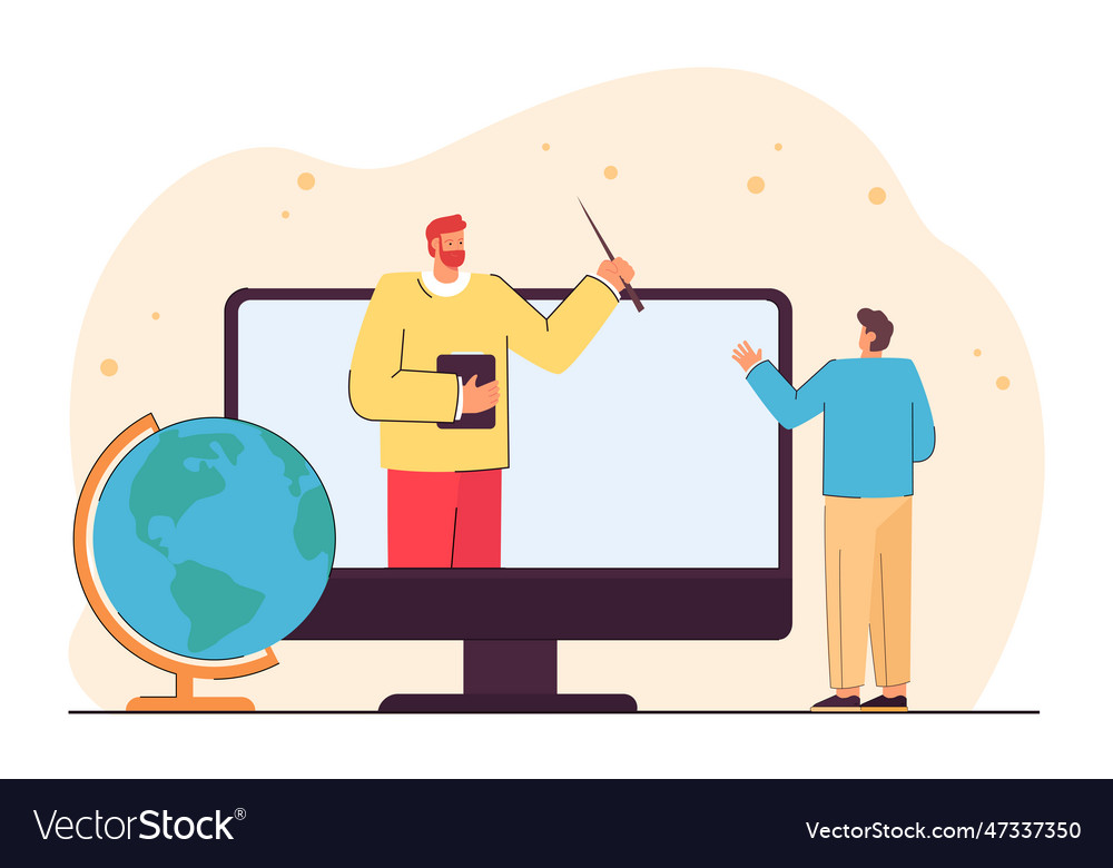 Professor or tutor on computer screen giving Vector Image