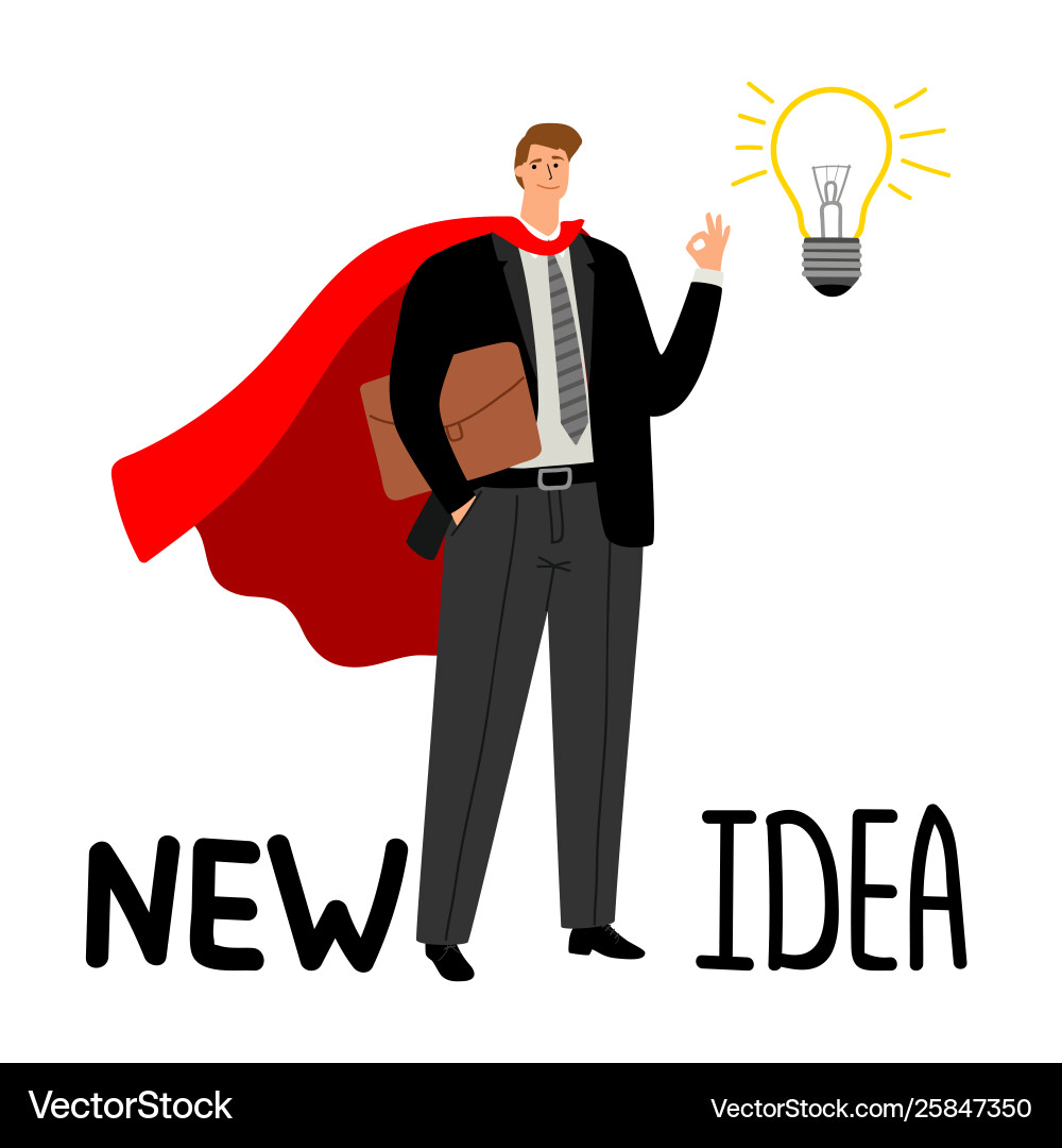 Superhero businessman with light bulb Royalty Free Vector
